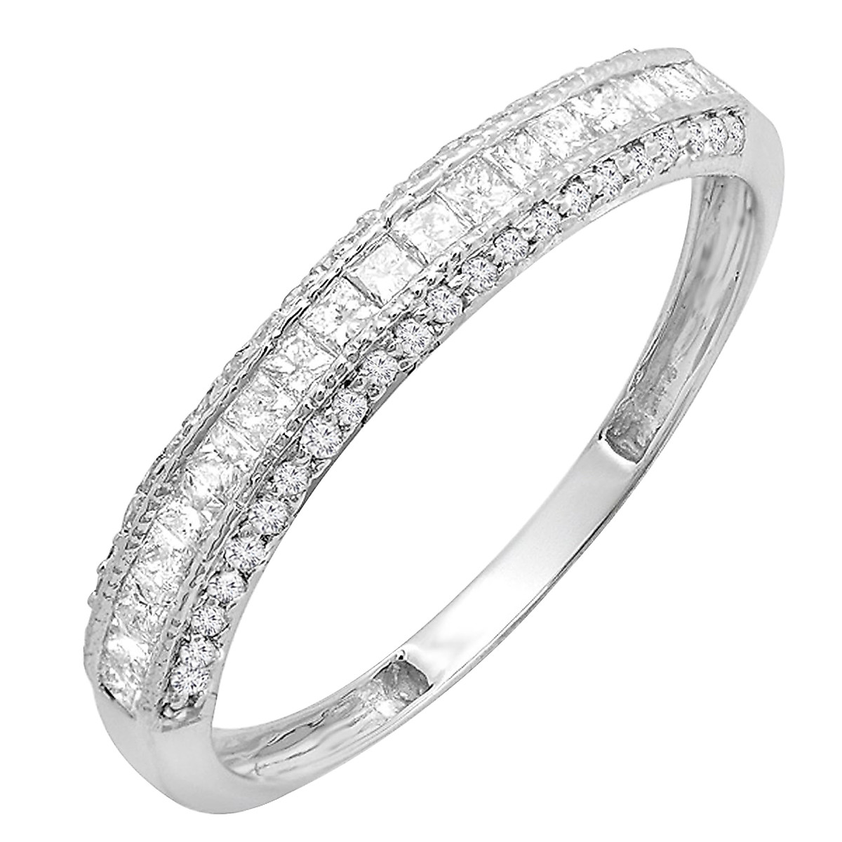 Dazzlingrock Collection 0.45 Carat (ctw) 18k Princess & Round Diamond Wedding Ring Set for Women White Gold, Size 5