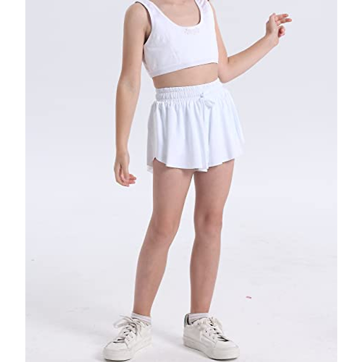 3 Pack Butterfly Flowy Shorts Skirts for Girls Tennis Cheer Stuff Athletic Preppy Running Sports Skirt for Teen Girls（Black, White, Rose red, M