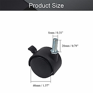Caster Furniture，Rubbered Trolley Wheels ， Castor Wheels,Furniture Casters,M8 Threaded Stem 40mm Dual Wheel Rotatable Caster Black