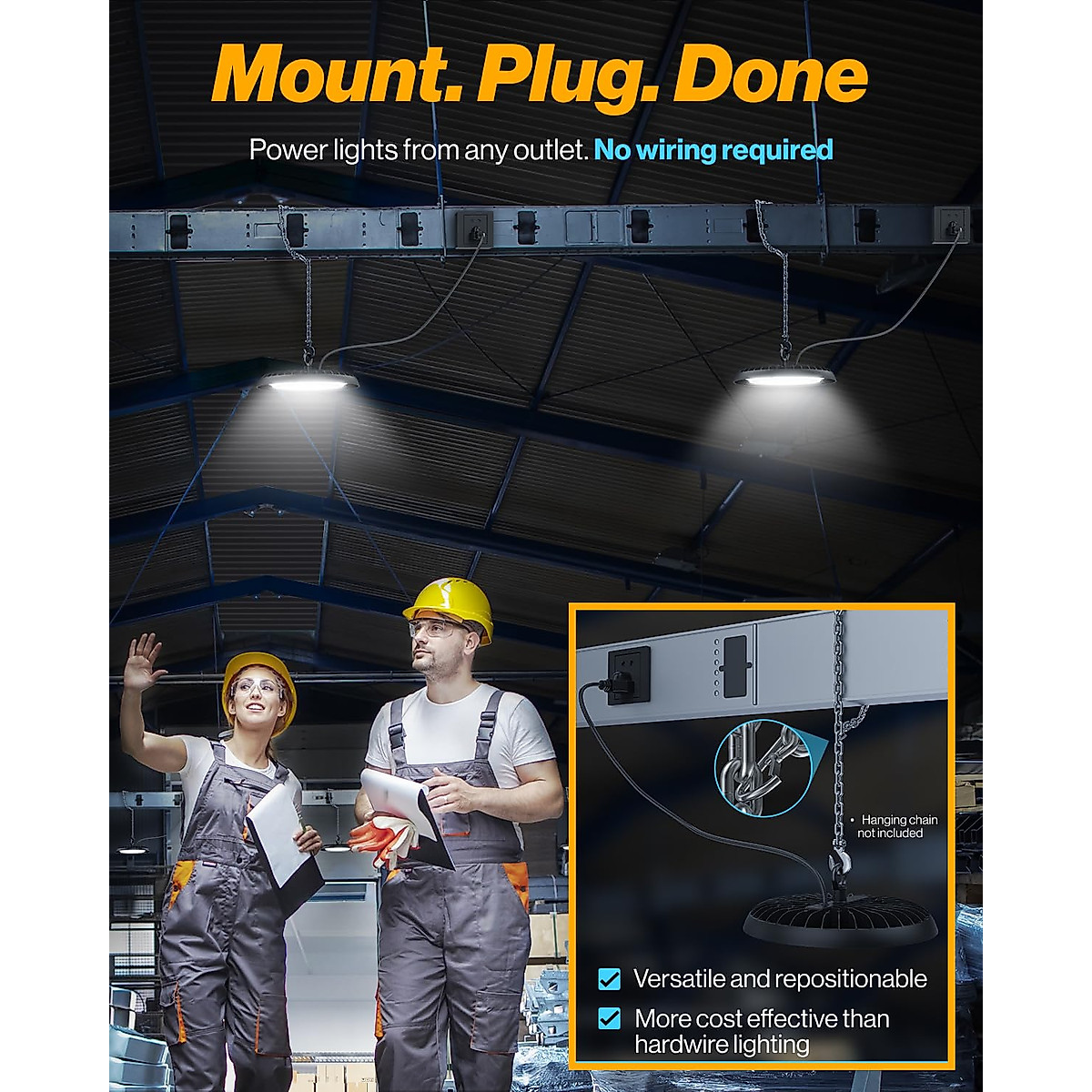 Sunco 2 Pack UFO LED High Bay Light, Plug & Play Lighting for Warehouse, 6000K Daylight Deluxe, 200W, Power Cord Included, 28000 LM, 120VAC, IP65 Waterproof Shatterproof Fixture - UL Listed