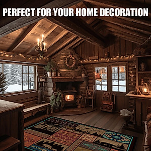 Timgle Cabin Area Rug Rustic Wildlife Area Rug Entryway Rugs, Kitchen Rugs, Bathroom Rugs. Reversible, Rustic, Country, Primitive, Farmhouse Decor(3' x 5')