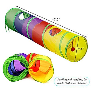 Andiker Cat Tunnel, Cat Tubes for Indoor Cats Collapsible Cat Play Toy for Puzzle Exercising Hiding Training and Running with a Red Fun Ball and 2 Holes (25&120cm) (Colorful)