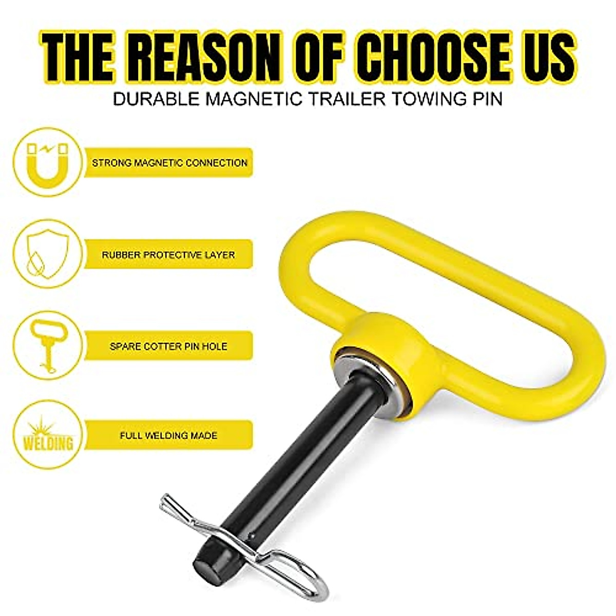 Comonc Magnetic Trailer Hitch Pin 1/2 Inch with Cotter Pin, 1500 Lbs Trailer Pin, Stainless Steel Heavy Duty Lawn Mower Hitch for Lawn Sweeper, ATV, Garden Tractor