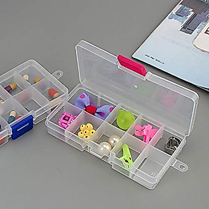 False Nail Tips Transparent Plastic Storage Box 3 Pieces ,Small Travel Organizer Container Adjustable Removable Divider for Beads Craft Jewelry Earring Screws Nail Rhinestones Accessories (10 Slots)