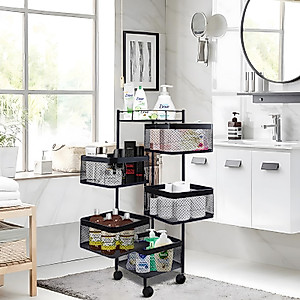 Black 5 Tier 360 Degree Rotating Metal Vegatable Storage Rack w/Swing Out Shelves