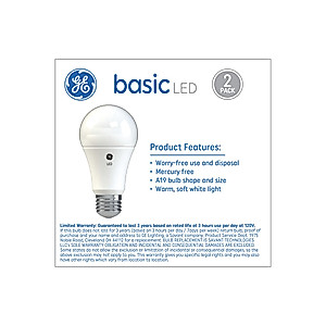 GE Basic LED Light Bulbs, 100 Watt, Soft White, A19, Medium Base (2 Pack)