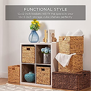 Best Choice Products 12x12in Hyacinth Baskets, Rustic Set Of 5 Multipurpose Collapsible Storage Organizer, Handwoven Laundry Totes for Bedroom, Living Room, Bathroom, Shelves w/Inserts - Natural