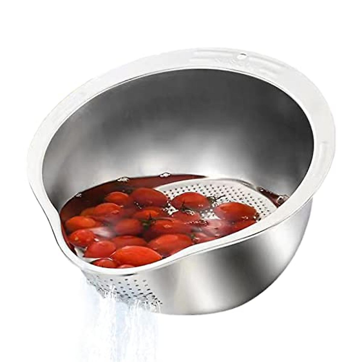 Stainless Steel Rice Washing Bowl Rice Washing Drain Basket Japanese Rice Washing Bowl With Side Drainer For Washing Fruits Vegetables