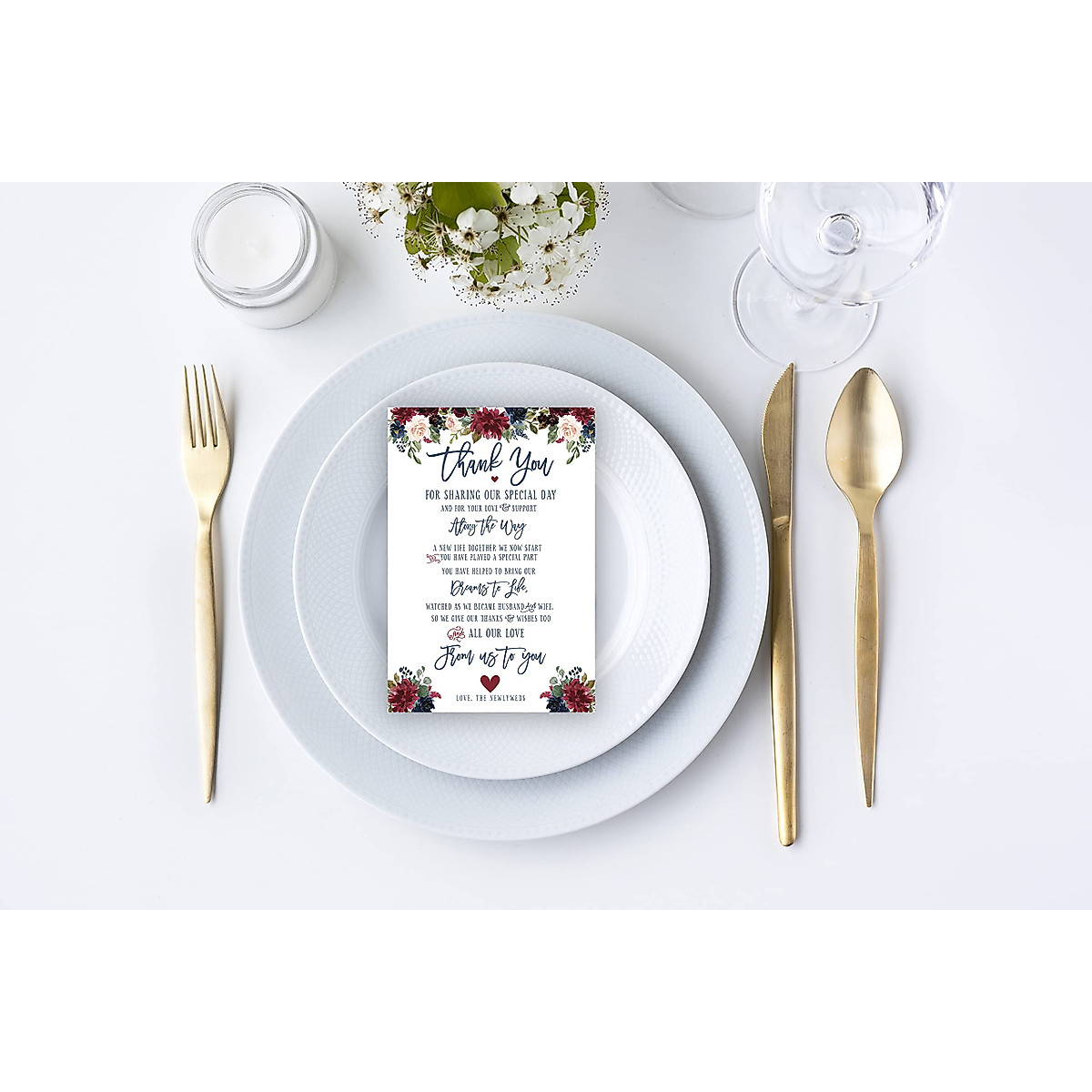 Your Main Event Prints 50 Navy Burgundy Wedding Thank You Place Setting Cards, Great For Adding to Your Table Centerpieces and Wedding Decorations for Receptions, Pack of 50 Cards