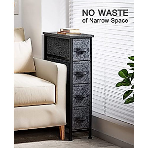 Pipishell Fabric Dresser, Narrow Vertical Dresser Chest Storage Tower with 4 Fabric Drawer, Tall Storage Dresser for Bedroom, Living Room, Small Space Decor, Black