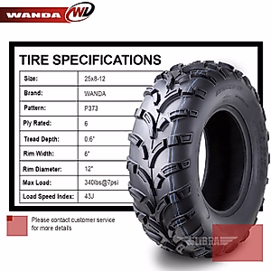 WANDA ATV/UTV Tires 25x8-12 25x8x12 6-Ply Light Mud Tires, Set 2-10243