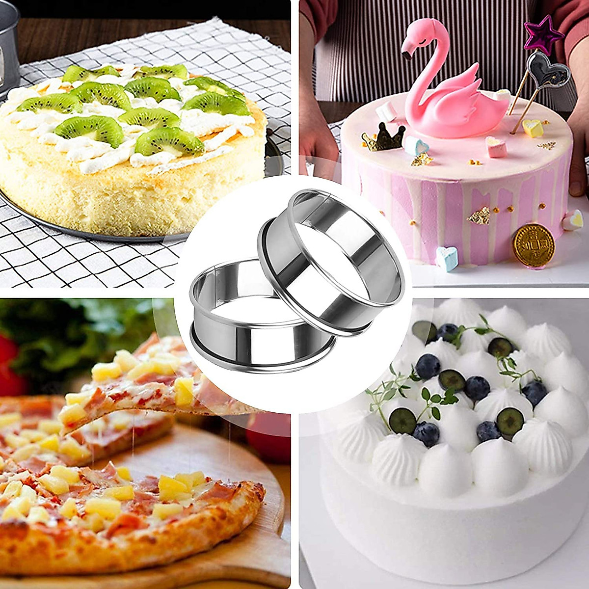 English Muffins Mold, Aulufft 16 Pieces Stainless Steel Double Rolled Rings 3.15 Inch Crumpet Rings Circular Round Muffin Tart Ring Molds for Home Food Baking + 1 Piece Cake Mold Knife1