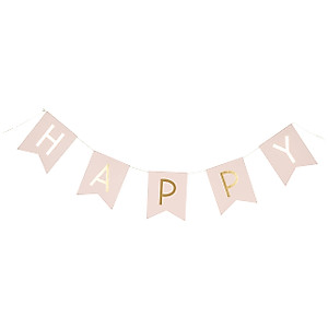 Ginger Ray Pastel Perfection and Gold Foiled Happy Birthday Bunting Banner, Pink, Hanging Bunting Banner