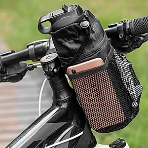 Caudblor Bike Water Bottle Holder Bag for Kid Adult, Insulated Bicycle Coffee Cup Holders with Phone Storage, Black Handlebar Drink/Beverage Container for Walker/Cruiser/Exercise/Mountain Bike