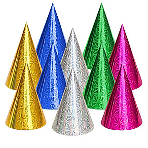 Lainrrew Metallic Foil Party Cone Hats - 50 Pcs Colorful Paper Art Craft Caps for Birthday Parties, Wedding, Christmas, Kids & Adults