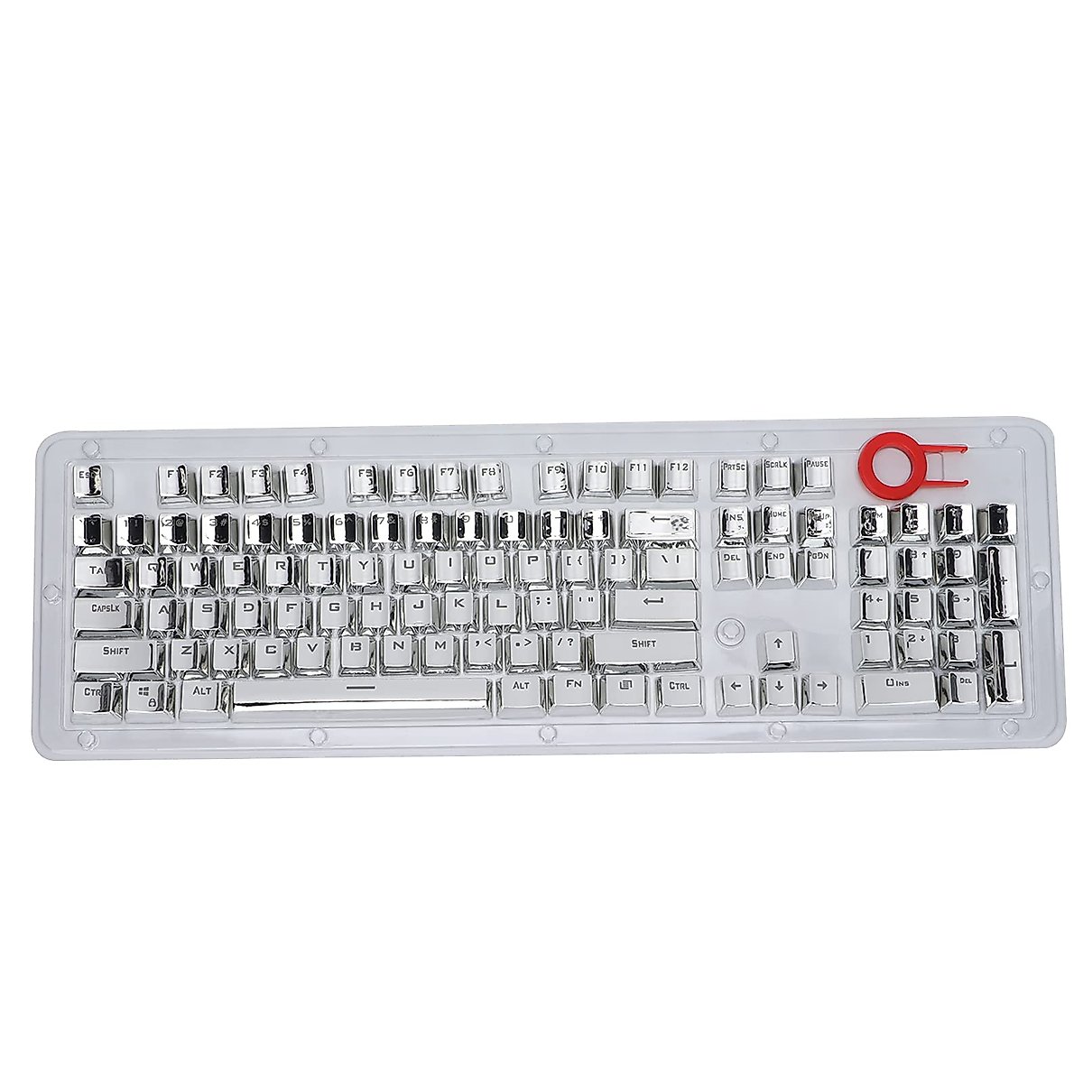 104Pcs Keycaps,DIY Personalized Design Metallic Durable Stable Two Tone Translucent Backlit Mechanical Keyboard Caps,Gaming Keyboard Replacement Parts(Silver)