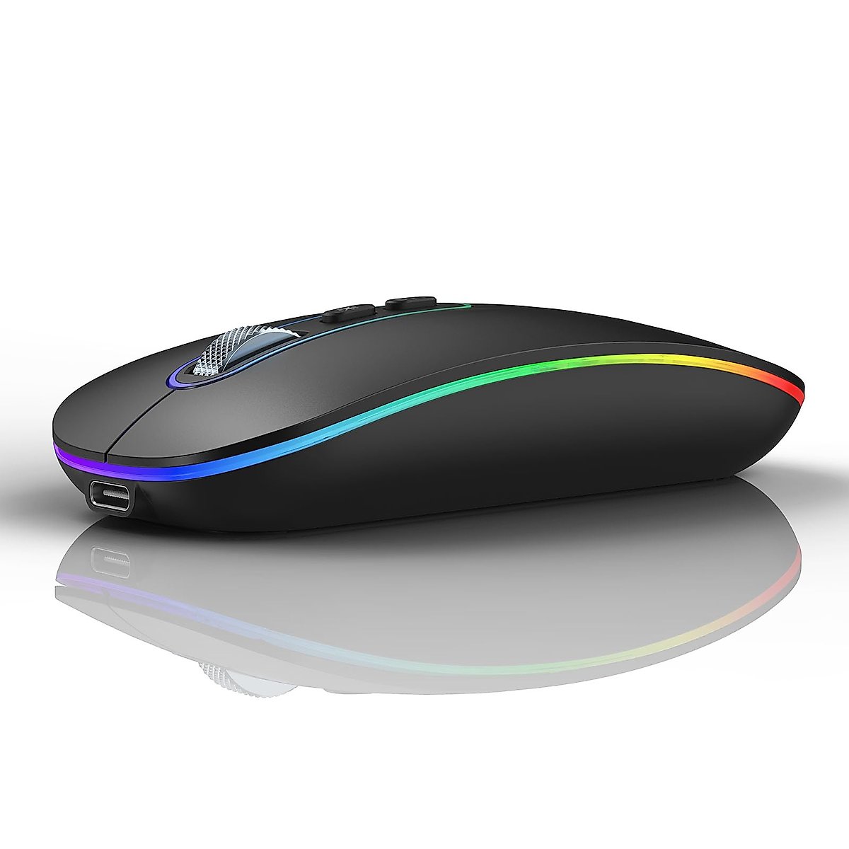 cimetech M01 Wireless Bluetooth Dual Mode Mouse, [1 Mouse for 2 Devices] [Ultra-Low Decibel Click], Rechargeable Ultra Slim LED Sleek Mouse, Plug and Play for iPad Mac Laptop Tablet PC Window - Black