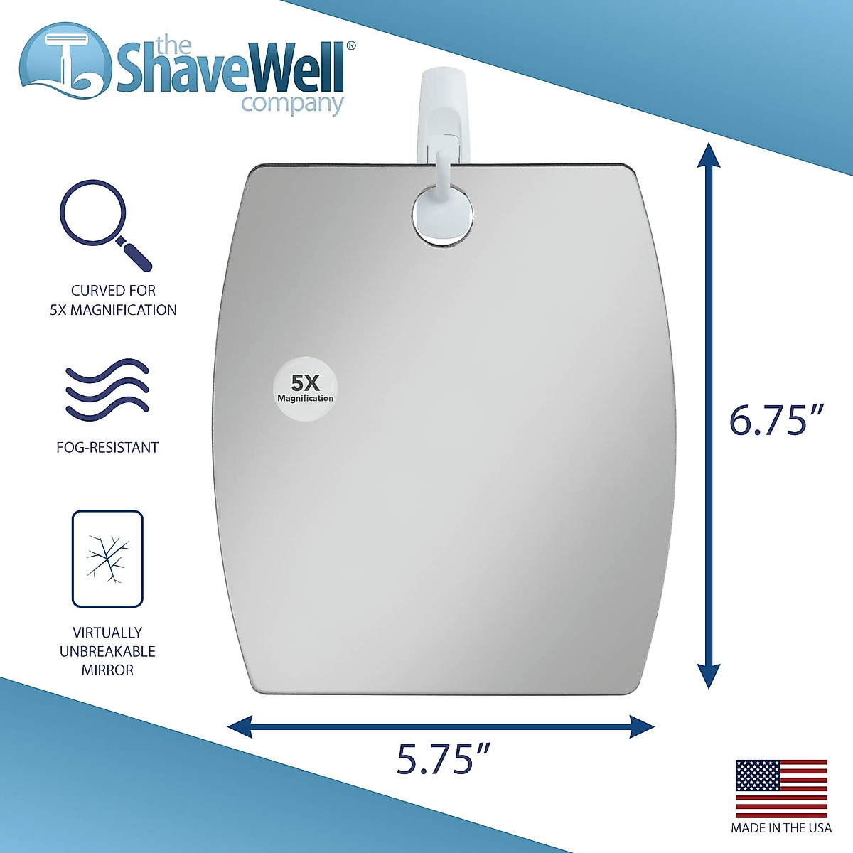 The Shave Well Company Magnifying Anti-Fog Shaving Mirror | Fogless Bathroom Handheld Mirror for Men and Women | Hanging Shower Mirror Includes Long-Lasting Removable Adhesive Hook