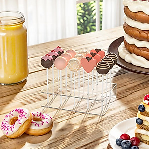 2 Pack Cake Pop Stand with Sticks Kit, Acrylic Lollipop Hold Stand, Clear Cake Pop Display Holder, 15 Holes Candy Pop Holder with 100 Pcs Sticks, 100 Pcs Clear Wrappers, 100 Pcs Gold Twist Ties