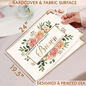 Personalized Wedding Guestbook w/Bride and Groom Name & Text & Date - 8 Floral Design 9"x7" Inches - Customized Hardcover Canvas Guest Book Registry Sign-in Gifts, Custom Large Signing Books Gift C1