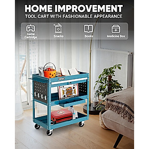 LDHTHOPI Tool Cart, 3 Tier Rolling Tool Cart with Drawers, 330 LBS Utility Tool Cart on Wheels for Mechanics, Commercial Tool Service Cart with Lock for Garage, Home, Hotel, Repair Shop, and Warehouse