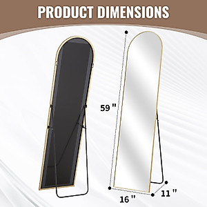 NEWBULIG 59"x16" Full Length Floor Mirror,Wall Mounted Mirror Hanging or Leaning, Arched Floor Mirror for Living Room Cloakroom,Gold-Arched