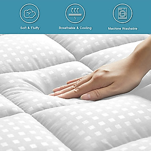 HYLEORY Full Mattress Pad Quilted Fitted Mattress Protector Cooling Pillow Top Mattress Cover Breathable Fluffy Soft Mattress Topper with 8-21" Deep Pocket