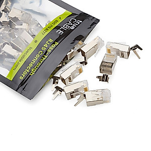 trueCABLE Cat6/6A RJ45 Pass Through Modular Plugs, Shielded (STP) External Ground Connector, UL Listed, EZ Crimp, Gold Plated 3 Prong 8P8C, 20 Pieces