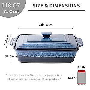 KOOV Ceramic Casserole Dish with Lid, Covered Rectangular Casserole Dish Set, Lasagna Pans with Lid for Cooking, Baking dish With Lid for Dinner, Kitchen, 9 x 13 Inches, Reactive Glaze (Nebula Blue)