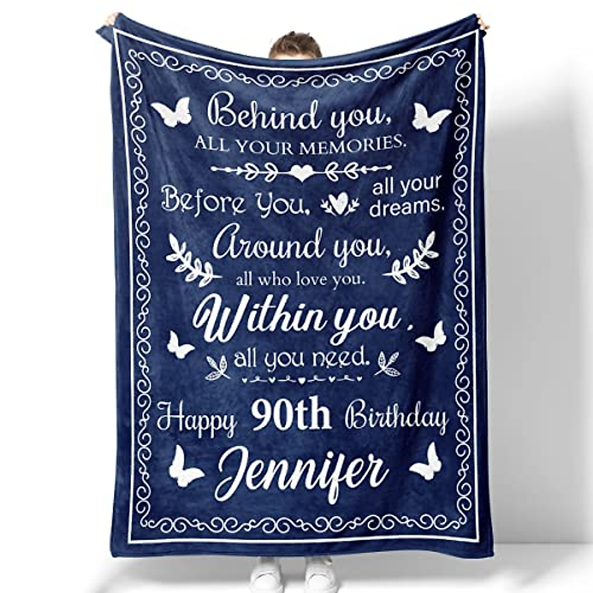 Happy 90th Birthday Gifts Behind You All Your Memories Personalized Blanket for Women Her Wife Sister Mom Friends Grandmother Coworker Boss 90 Years Old Blankets Throw Couch Bed Sofa