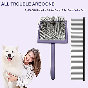 Slicker Brush for Dogs & Pet Comb Value Kit,Large Dog Slicker Brush for Goldendoodles Poodles Doodle with Ergonomic Solid Wooden Handle Best Extra Long Pin Dog Grooming Brush Haired Dogs