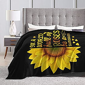 Yellow Sunflower Blanket Black Yellow Throw Blanket Big Yellow Sunflowers Printed Fleece Blanket Luxury Soft Lightweight Blanket for Bedroom Couch Sofa (80"x60")