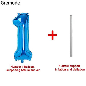 Blue 1 Balloons,40 Inch Birthday Foil Balloon Party Decorations Supplies Helium Mylar Digital Balloons (Blue Number 1)