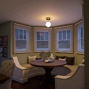 Mid Century Modern Globe Semi Flush Mount Ceiling Light Fixture Frosted Glass with Gold Brass Finish,1-Light Sphere Glass Pendant Lights for Aisle Porch Stairway Closet Kitchen Laundry Room(Bulb Incl)