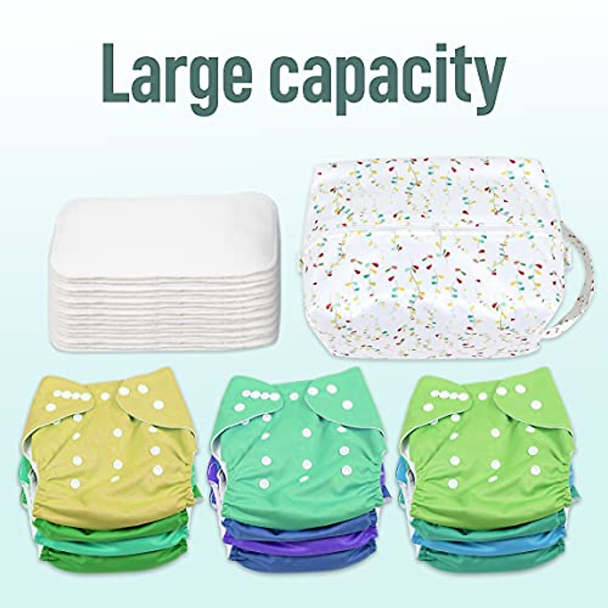 Pedobi 2 Packs Reusable Cloth Diaper Wet Dry Bags - Large Hanging Wet Bags with Buttons for Stroller - Waterproof Pod Cloth Diaper Bag - Washable Wet Bag for Diapers, Travel, Pool (Leaves)