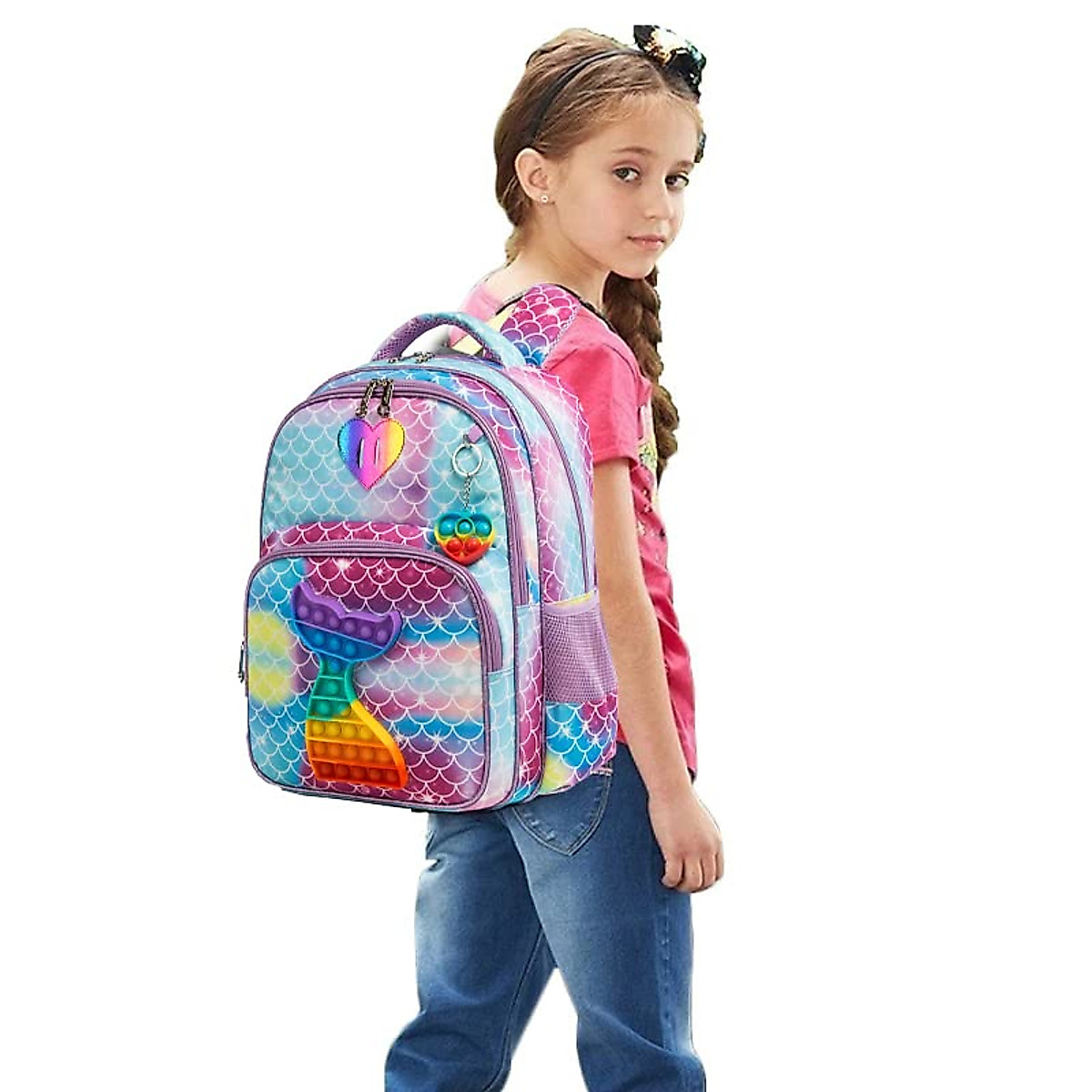 Egchescebo Girls Mermaid Toy backpack School Bookbag for Girls Kids Bling Elementary Backpacks 17" 3PCS Toddler with Lunch Box Girls Bookbag Unicorn Bags Blue