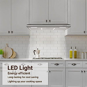 CIARRA Range Hood 30 inch Under Cabinet Ductless Vent Hood for Kitchen Stove Hood with 3 Speed Exhaust Fan in Stainless Steel