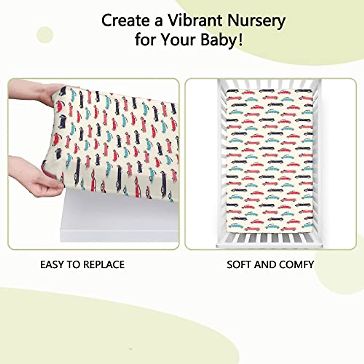 Cars Themed Fitted Crib Sheet,Standard Crib Mattress Fitted Sheet Soft and Breathable Bed Sheets-Baby Crib Sheets for Girl or Boy, 28“ x52“,Multicolor