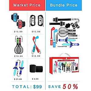 2023 Switch Sports Accessories Bundle,Hacksya Family Accessories Kit for Nintendo Switch Sports Games : Mario Golf Clubs,Wrist Bands,Soccer Leg Straps,Sword and Tennis Rackets