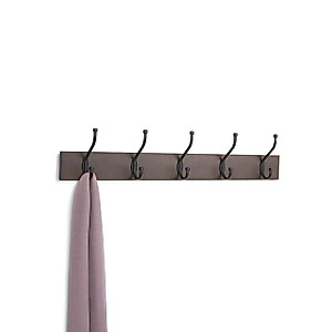 Amazon Basics Rectangular Wall-Mounted Farmhouse Metal, Coat Rack, 5 Hooks, Espresso