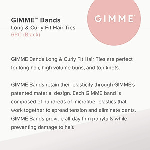 Gimme Beauty - Long & Curly Fit Hair Ties - Black Onyx - Damage Free Hair Ties - Seamless Microfiber Elastics - Long & Curly Hair Accessories - No Snagging, Dents, or Breakage (6 Count)