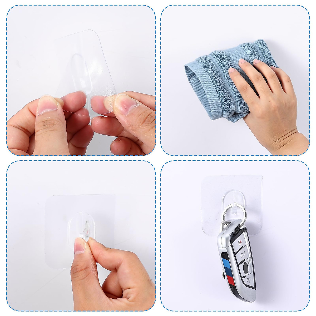 Tyqour 20pcs Heavy Duty Sticky Wall Hooks Stick on Hooks for Hanging Clear Self Adhesive Hooks Removable Hooks No Damage Wall Hooks for Hanging Window Kitchen Cabinet Shower Wardrobe