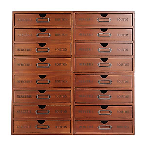 KWCWB 16-Drawer Wooden Desk Organizer, Stackable 4Pcs 4-Slot Apothecary Cabinet with Drawers Desk Organizer Wood,Vintage Library Card Catalog Cabinet with Label Holders Wooden Drawer Unit