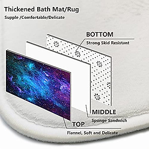 Universe Outer Space Theme 4 Pcs Toilet Lid Cover Bath Mat, Starry Galaxy Shower Curtain Set with Rugs, Flower Shower Curtain with 12 Hooks, Shower Curtain for Bathroom (Starry Sky)