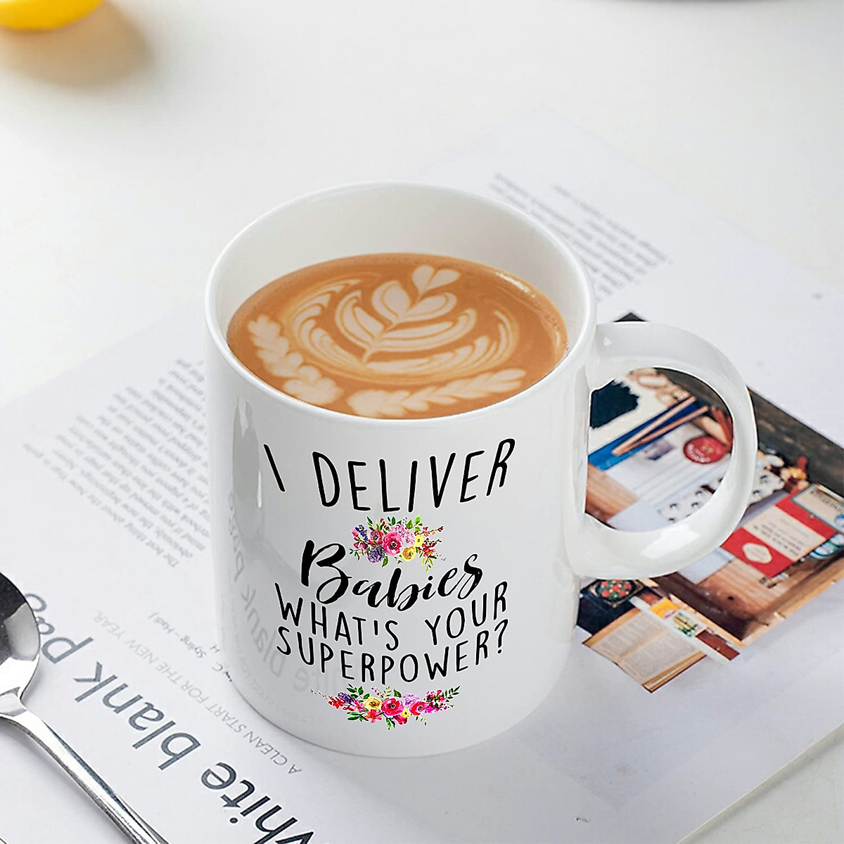 Hasdon-Hill I Deliver Babies What's Your Superpower, Midwife Gift, Home Birth Coffee Mug, OBGYN Tea Cup For Delivery Nurse, OB Doctor, Bone China 11 OZ White