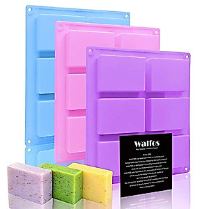 Silicone Soap Molds Set of 3, 6 Cavities Rectangle Silicone Soap Molds for Homemade Craft Soap Mold, Cake Mold, Chocolate Mold ＆ Ice Cube Tray（Blue & Purple ＆ Pink）