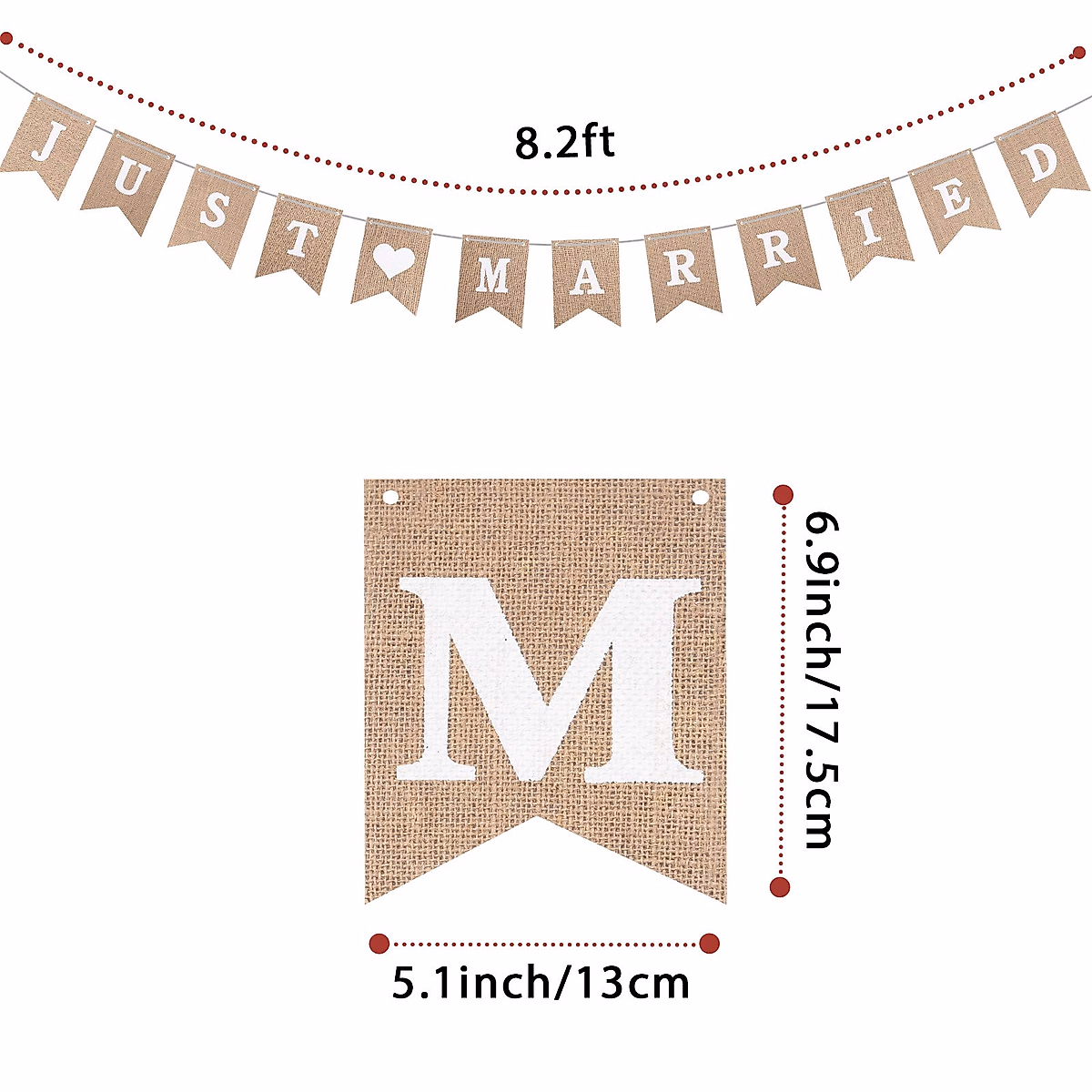 Just Married Burlap Banner, Wedding Bunting Banner with LED Fairy String Light 8 Flicker Mode, Hanging Sign Garland Pennant Photo Booth Props for Bridal Shower Wedding Engagement Car Party Decoration