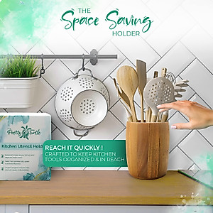 The Pretty Turtle Bamboo Kitchen Counter Utensil Crock Holder Caddy 6" x 4 1/2" (Oval Acacia)