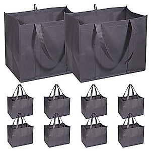 10 Pack Reusable Grocery Bags Extra Large Super Strong Heavy Duty Shopping Tote Bags with Reinforced Handles, Grey