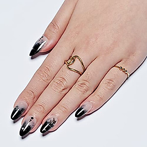 GLAMERMAID Press on Nails Medium Almond, Gothic Black Ombre French Tip Glue on Gel Nails, 24Pcs Short Stiletto Acrylic False Nails Kits Reusable UV Finish Full Cover Stick on Nails for Women Girls